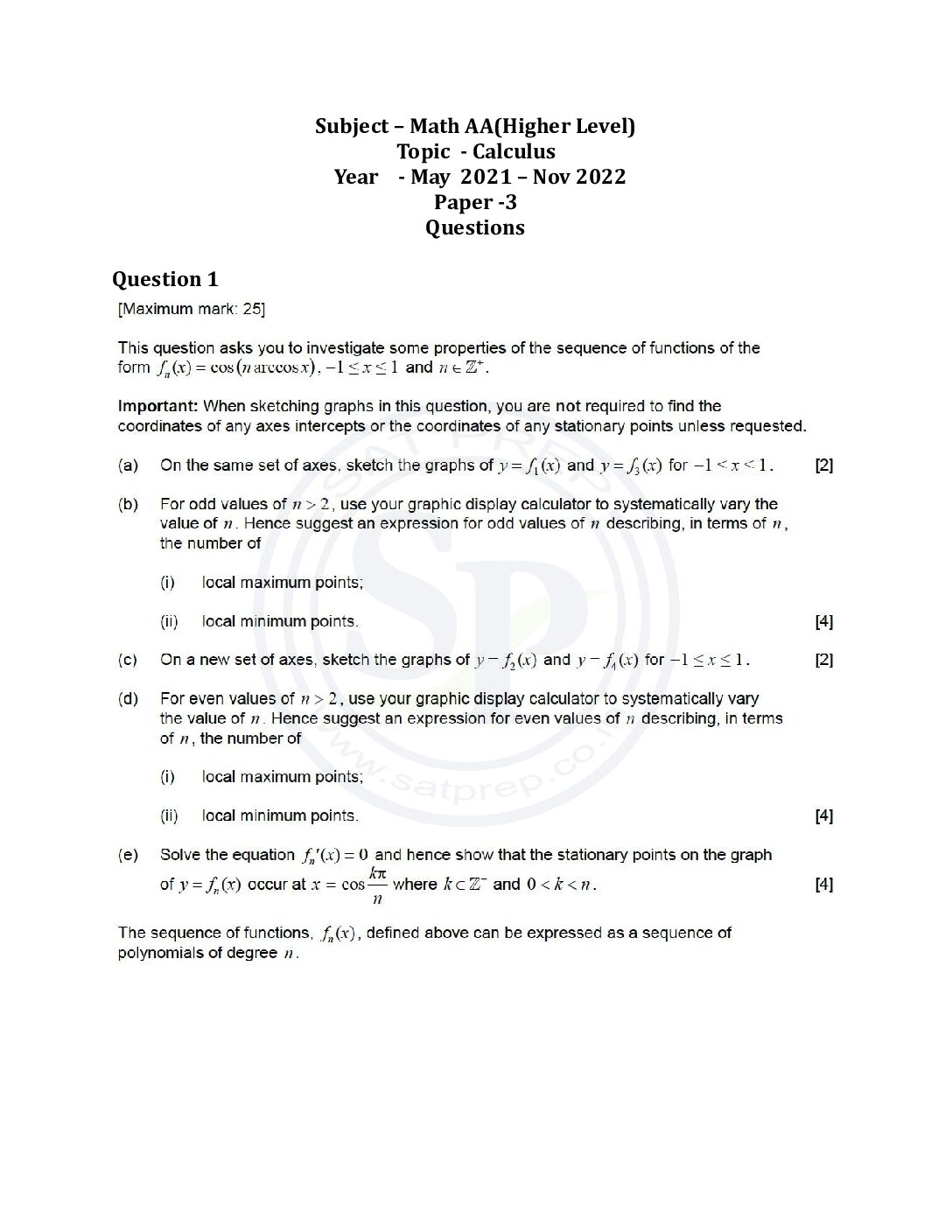 Topic Wise IBDP Math AA HL Past Paper 3 Calculus SAT PREP Topic Wise IBDP Math AA HL Past Paper 3 Calculus SAT PREP