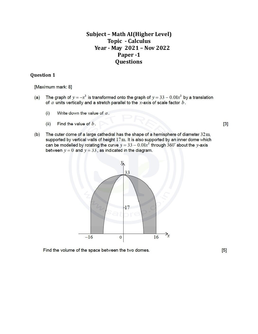 Topic Wise IBDP Math AI HL Past Paper 1 Calculus SAT PREP Topic Wise IBDP Math AI HL Past Paper 1 Calculus SAT PREP