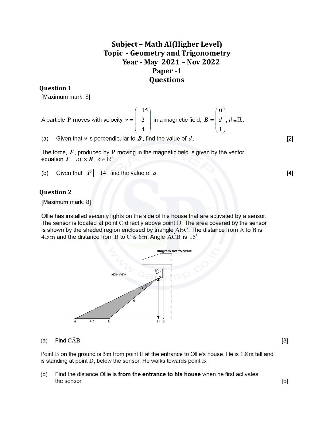 Topic Wise IBDP Math AI HL Past Paper 1 Geometry And Trigonometry Topic Wise IBDP Math AI HL Past Paper 1 Geometry And Trigonometry