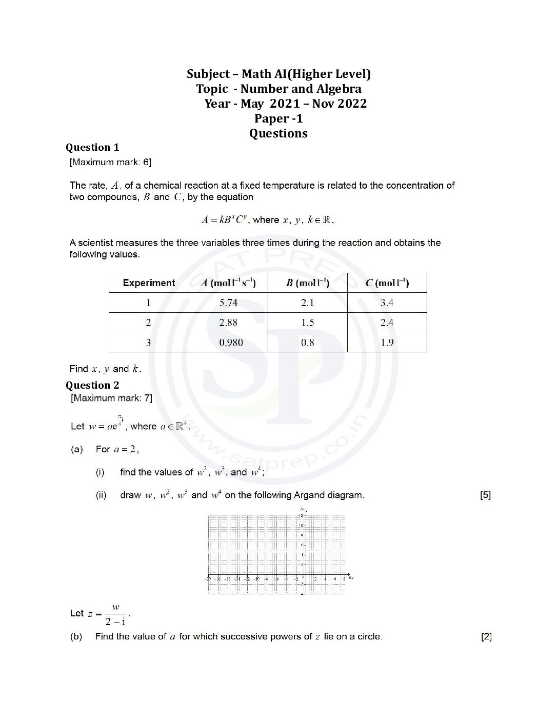 Topic Wise IBDP Math AI HL Past Paper 1 Number And Algebra SAT PREP Topic Wise IBDP Math AI HL Past Paper 1 Number And Algebra SAT PREP